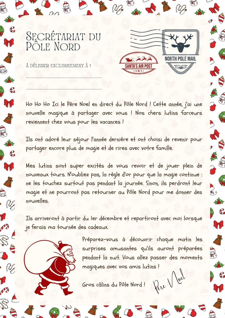 Lettre arrivée du lutin farceur de noel - Modèle gratuit