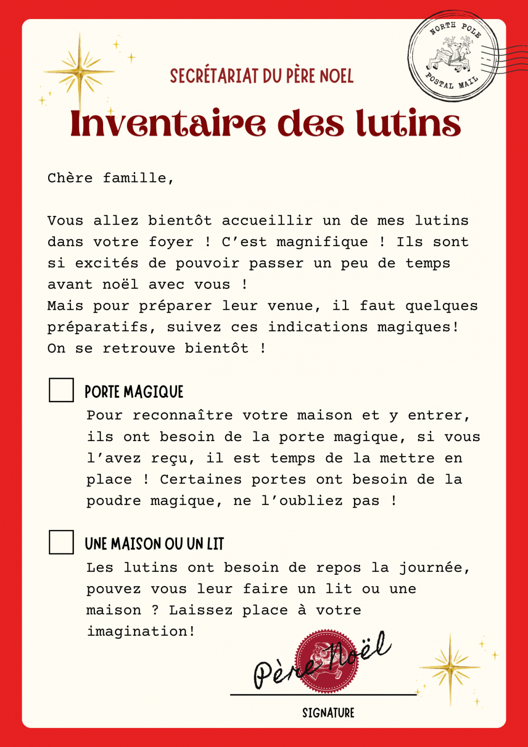 Lettre arrivée du lutin farceur de noel - Modèle gratuit